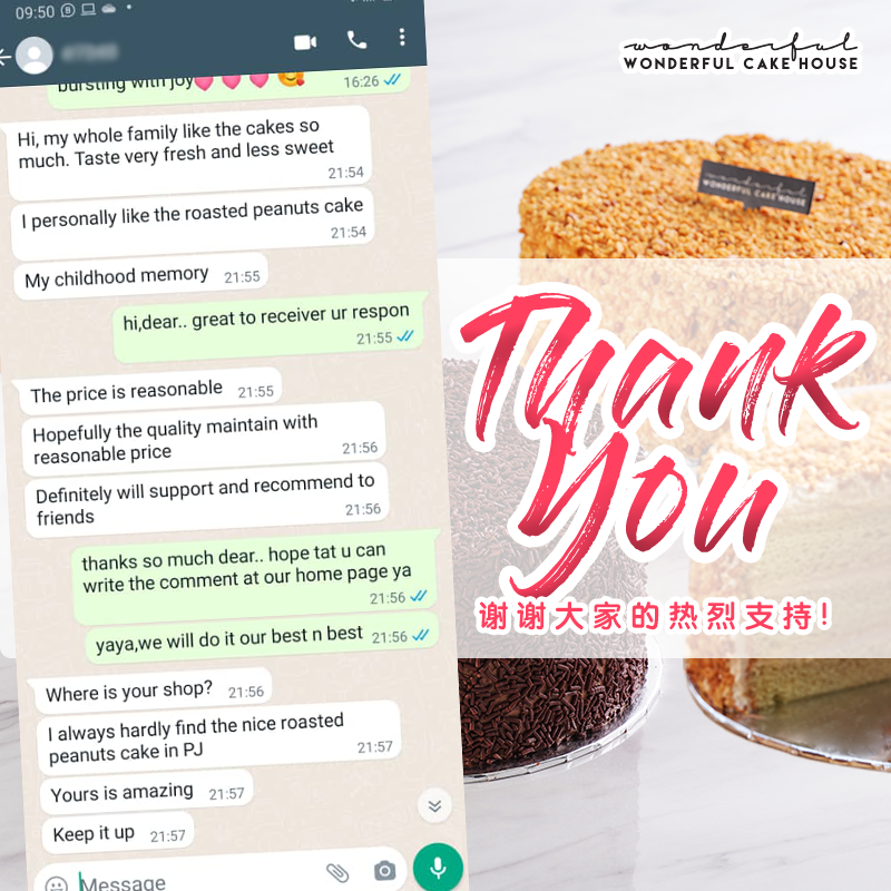 Dear Wonderful cake Hse team. Thank you fr making, fresh and good cake ...